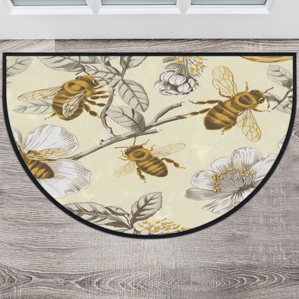 CURLYOOT Honey Bee Half Round Door Mat 24'' x 36'', Indoor Outdoor ...