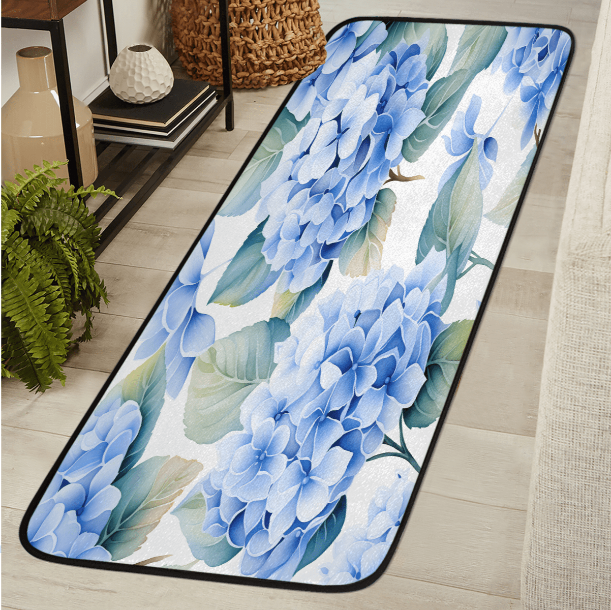 CURLYOOT Hydrangea Blue Runner Rug 2'x6' Washable Kitchen Runner Rug ...