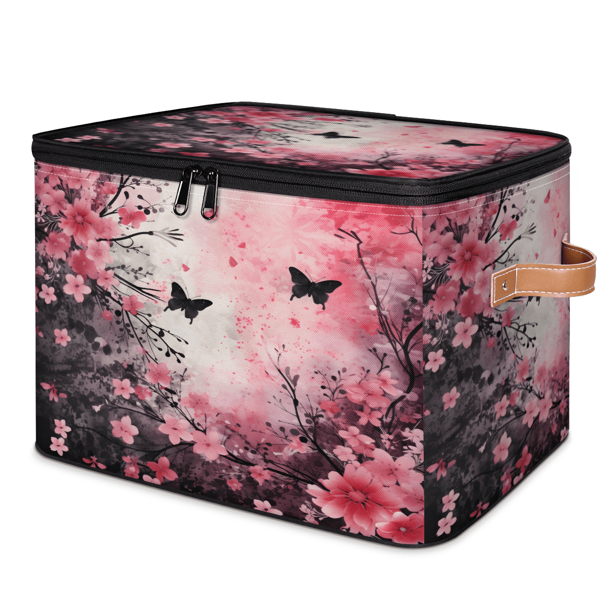 CURLYOOT Japanese Cherry Butterfly Blossom Storage Bin with Zipper Lid ...