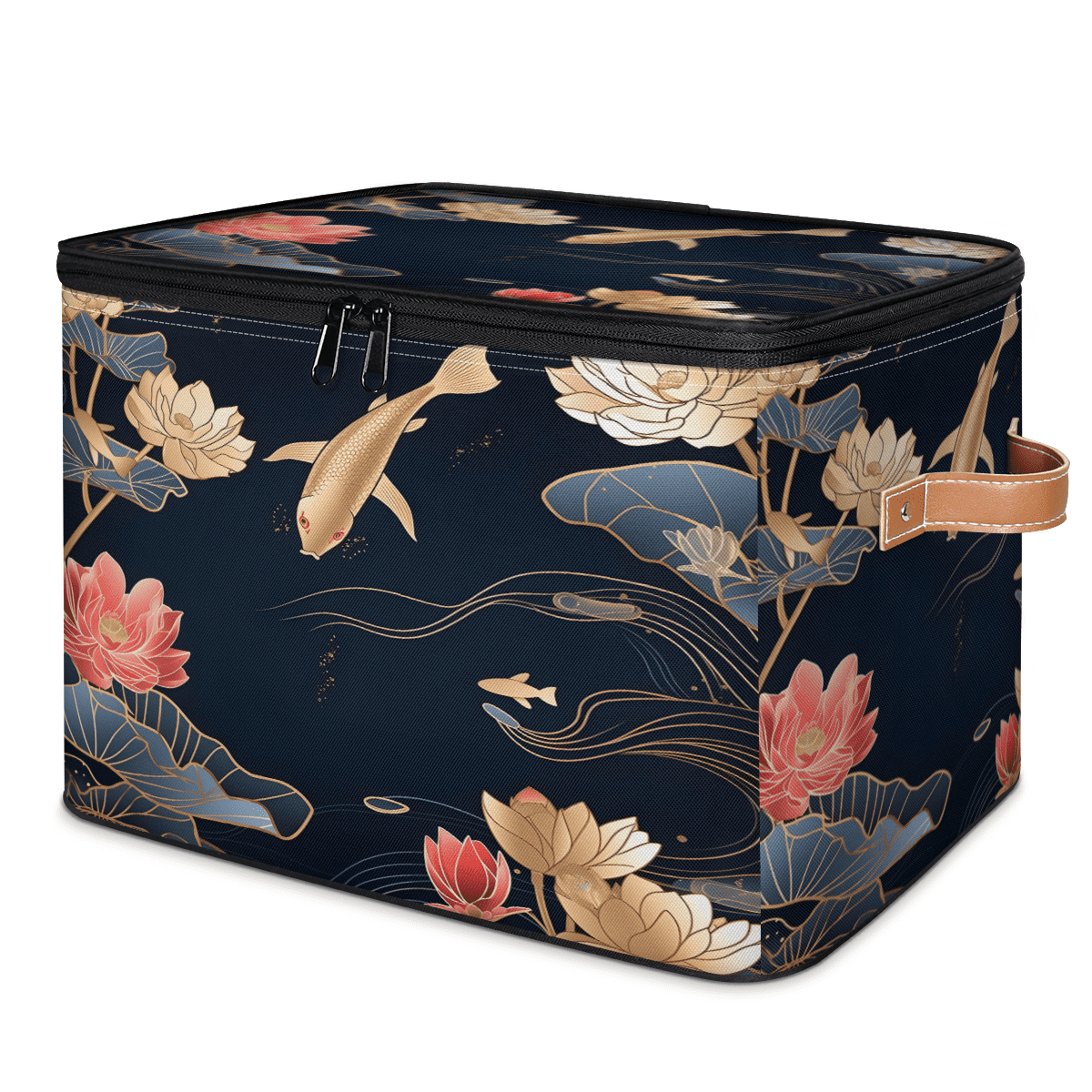 CURLYOOT Japanese Chinese Flower Fish Storage Bin with Zipper Lid ...