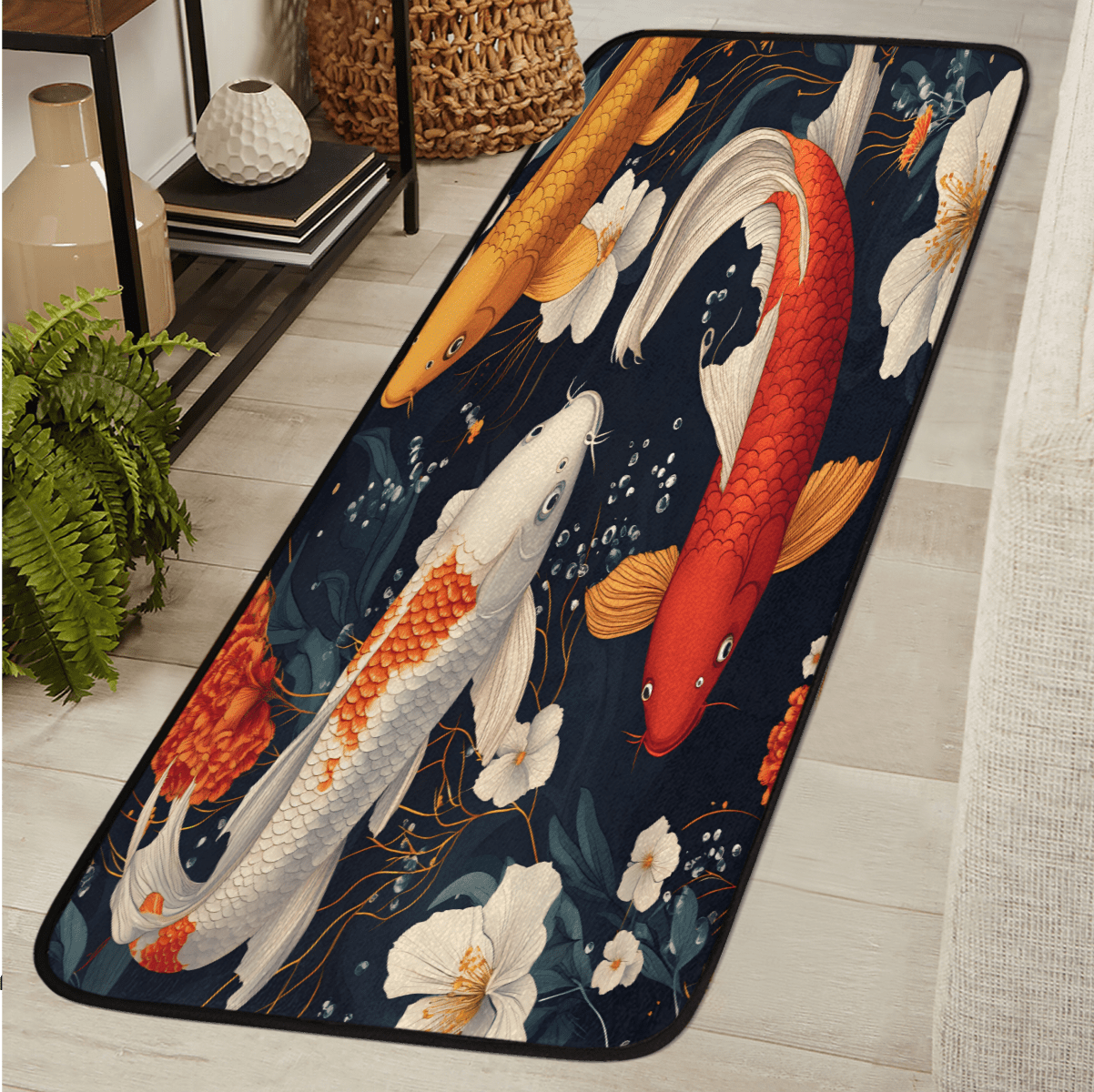 CURLYOOT Japanese Fish Runner Rug 2'x6' Washable Kitchen Runner Rug ...