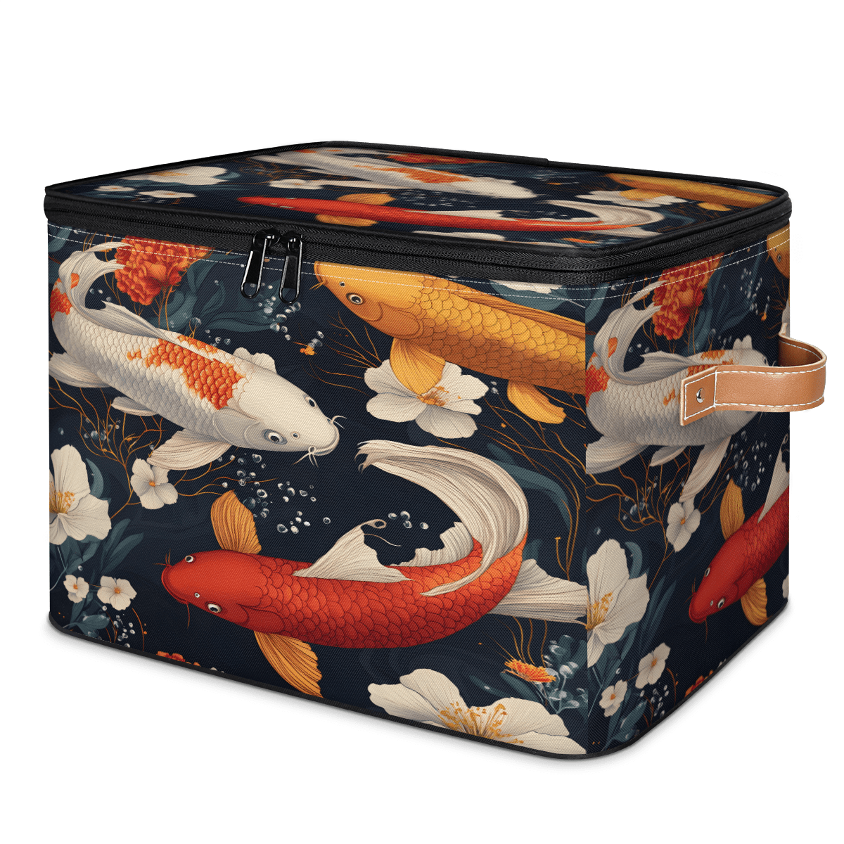 CURLYOOT Japanese Fish Storage Bin with Zipper Lid, Fabric Decorative ...