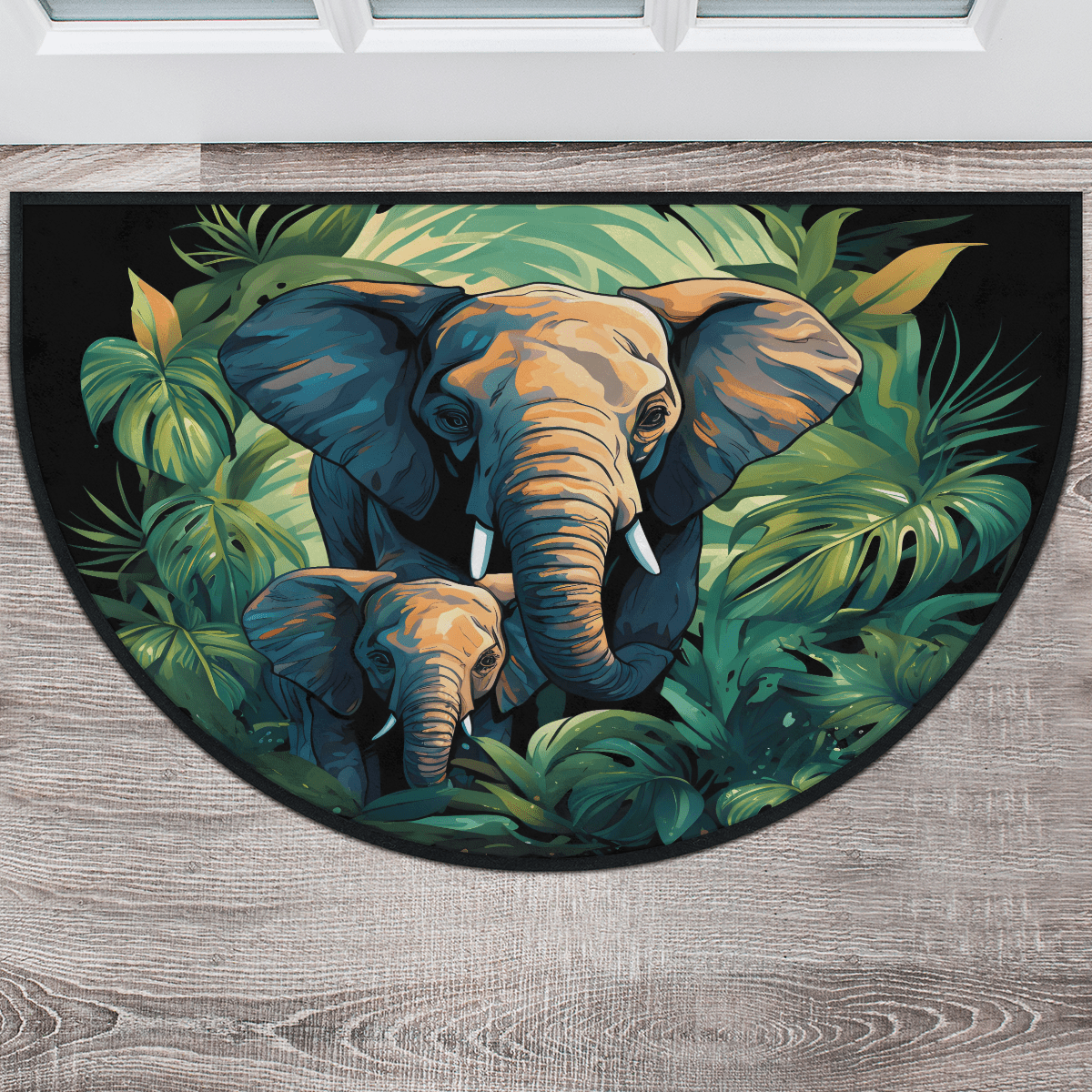 CURLYOOT Jungle Elephant Half Round Door Mat, Indoor Outdoor Entrance ...
