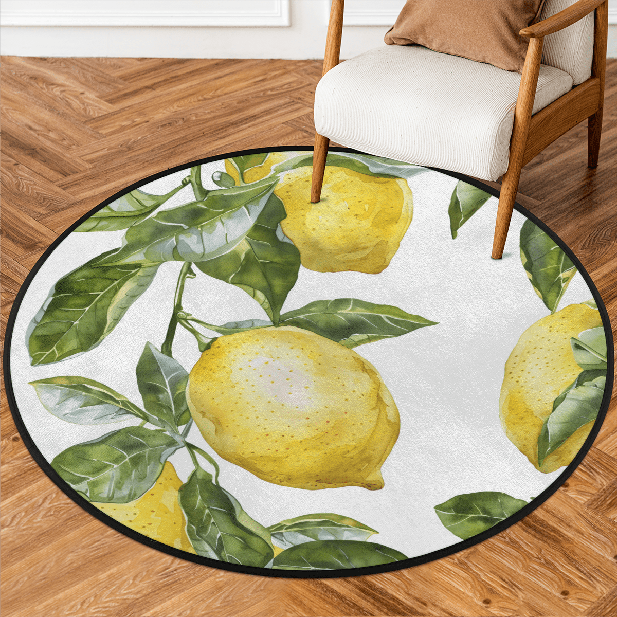 CURLYOOT Lemon Fruit Farmhouse 5.2ft Round Rug for Living Room, Large ...