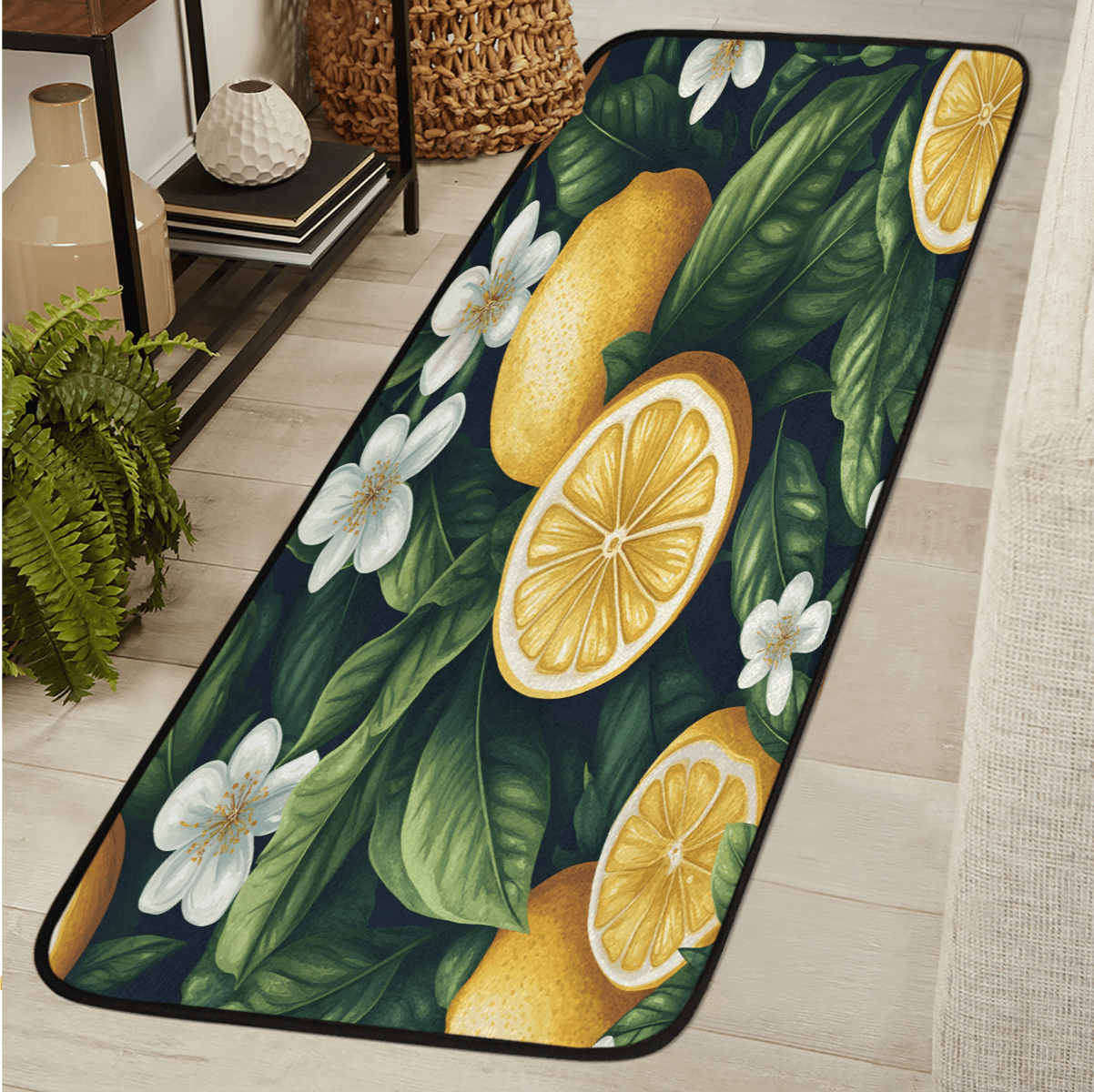 CURLYOOT Lemon Fruit Runner Rug 2'x6' Washable Kitchen Runner Rug ...