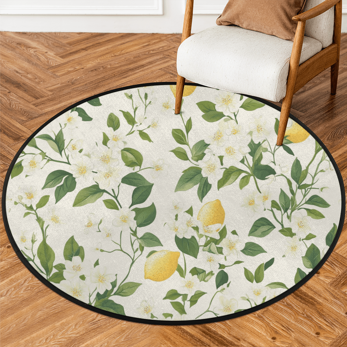 CURLYOOT Lemon and Leaves Summer 5.2ft Round Rug for Living Room, Large ...