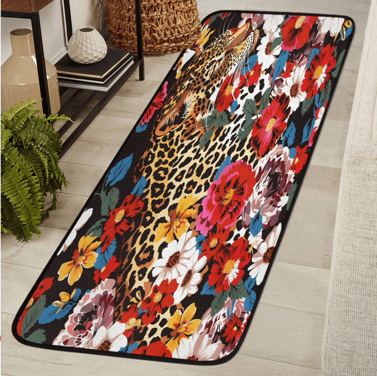 CURLYOOT Leopard Floral Runner Rug 2'x6' Washable Kitchen Runner Rug ...