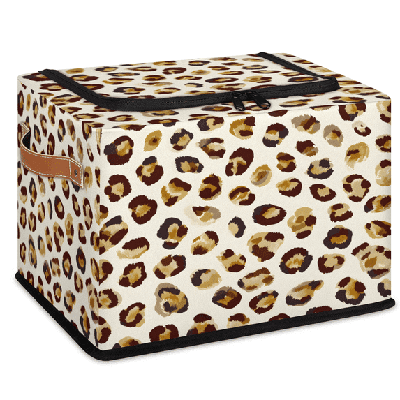 CURLYOOT Leopard Print Storage Bin with Zipper Lid, Foldable Clothes ...