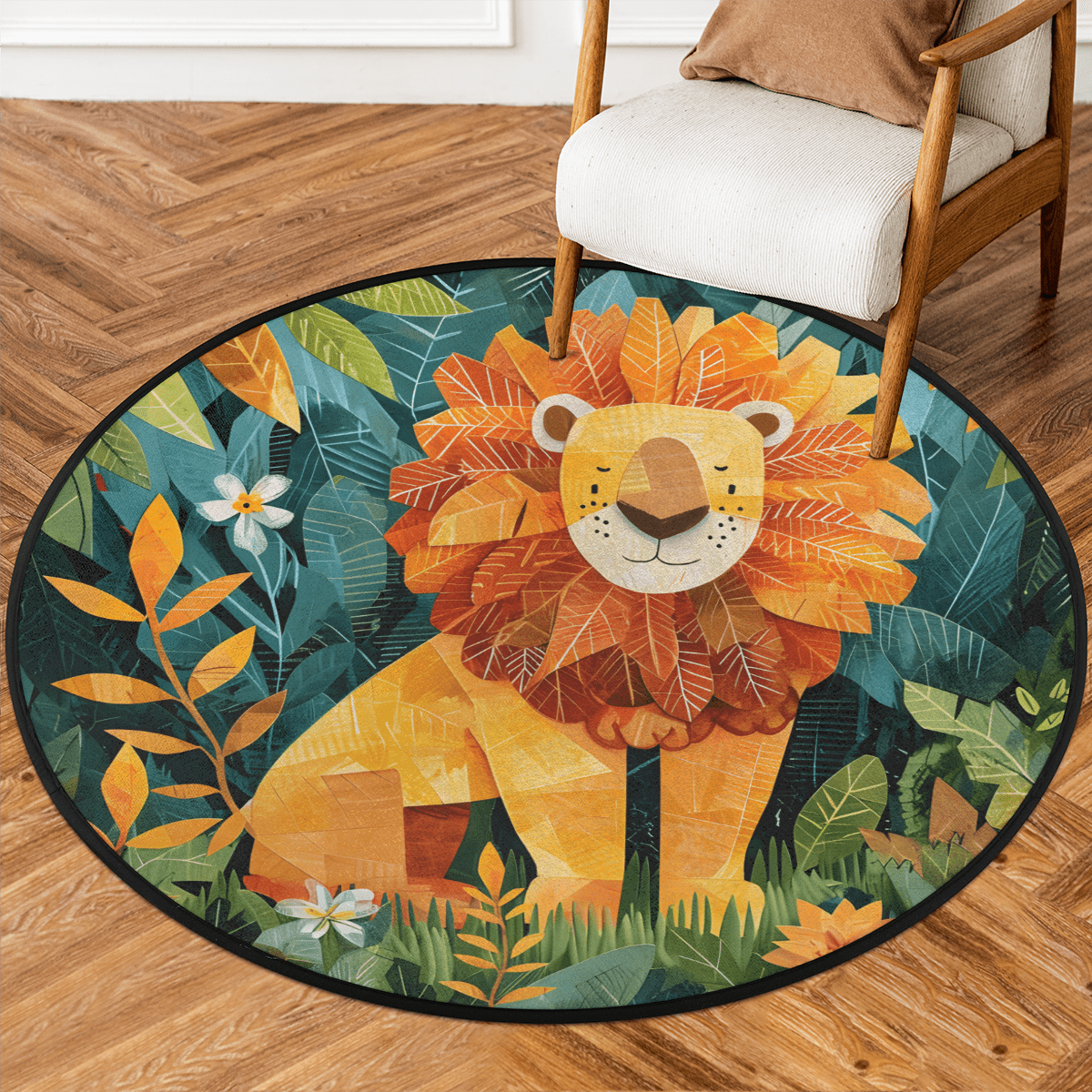 CURLYOOT Lion 5.2ft Round Rug for Living Room, Large Washable Area Rug ...