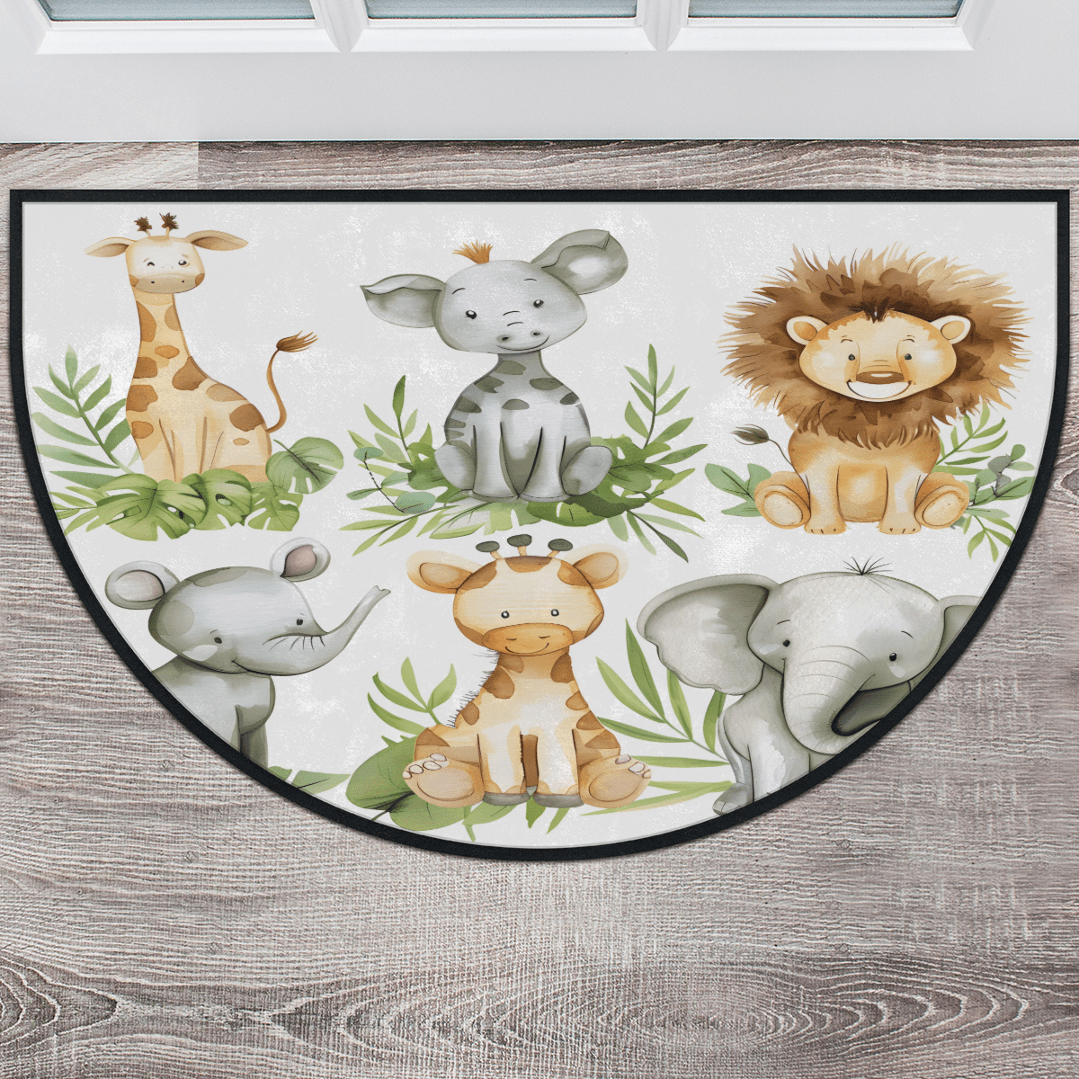 CURLYOOT Lion Elephant Giraffe Animals Cartoon Cute Half Round Door Mat ...