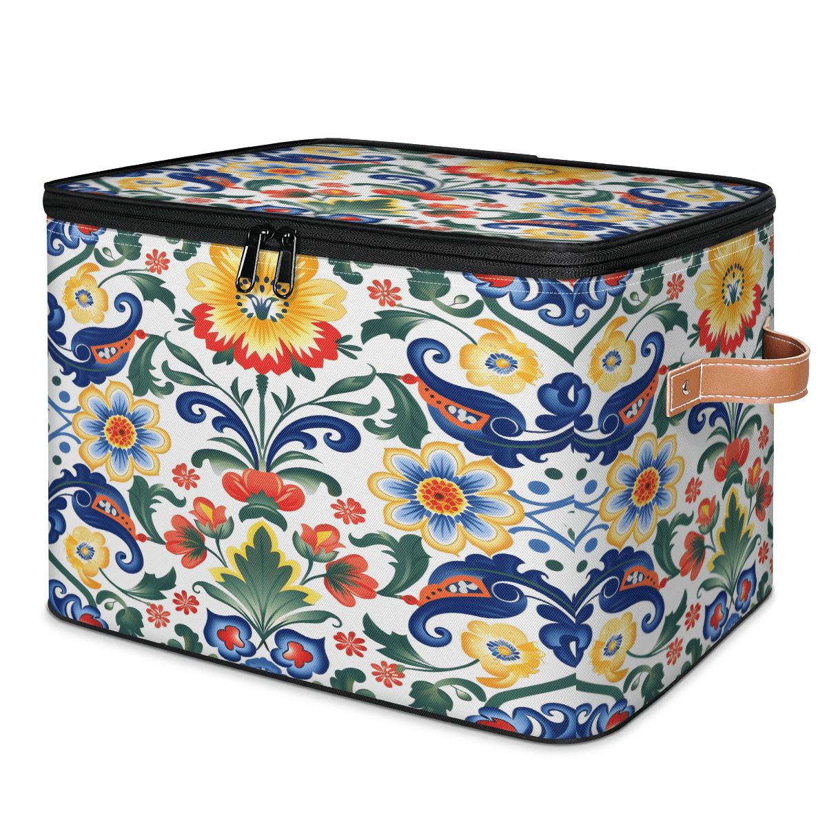 CURLYOOT Mexican Fabric Storage Bins with Lids, Ethnic Mexico Floral ...
