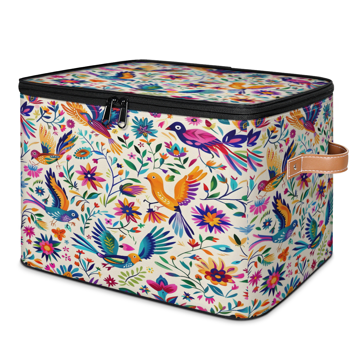 CURLYOOT Mexican Fabric Storage Bins with Lids, Mexico Floral Bird ...