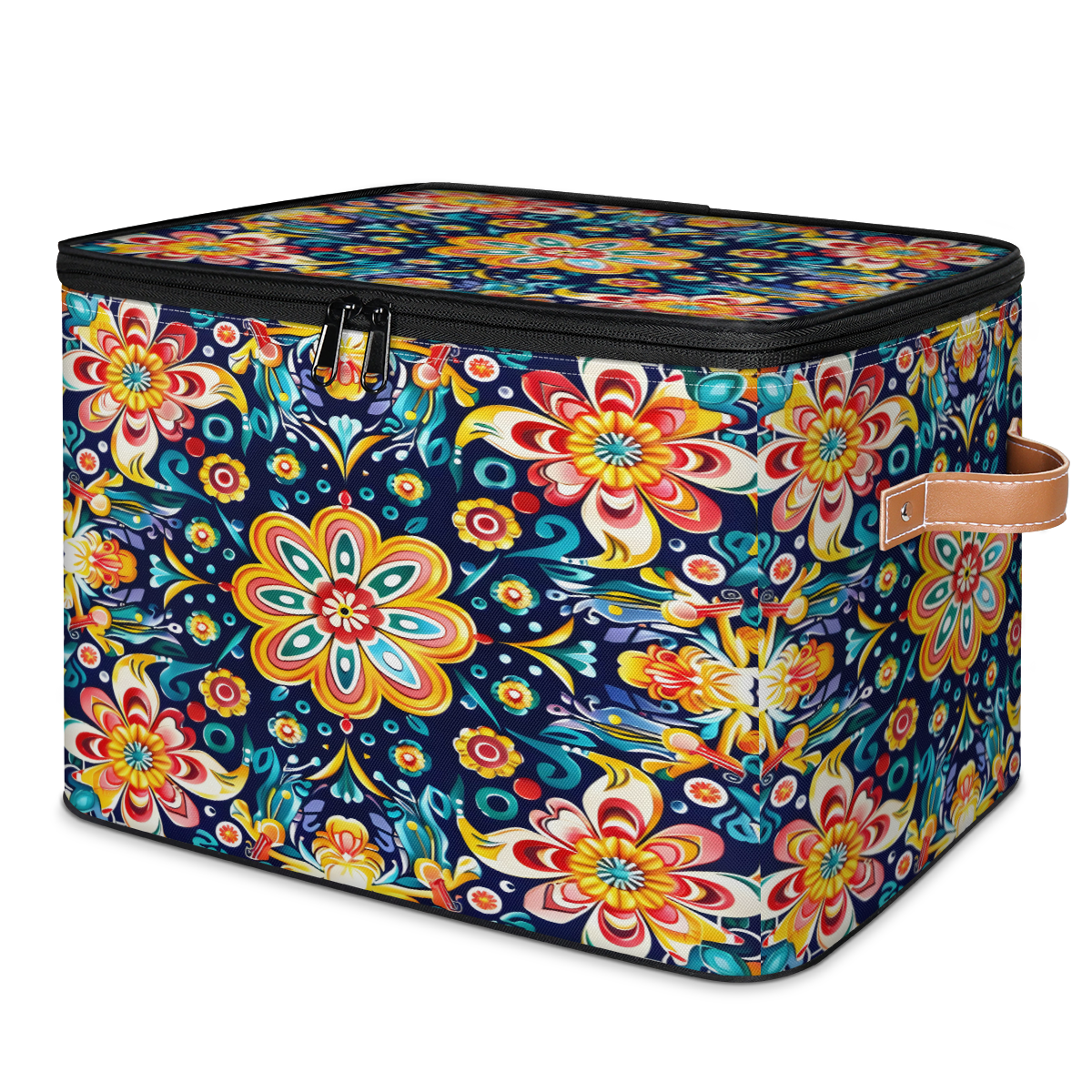 CURLYOOT Mexican Flower Fabric Storage Bins with Lids, Mexican Talavera ...
