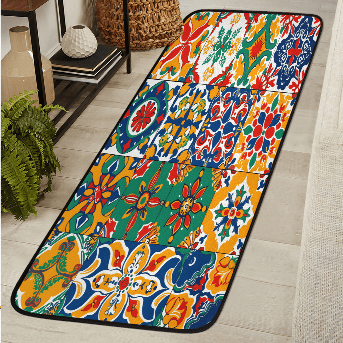 CURLYOOT Mexican Talavera Tile Runner Rug 2'x6' Washable Kitchen Runner ...