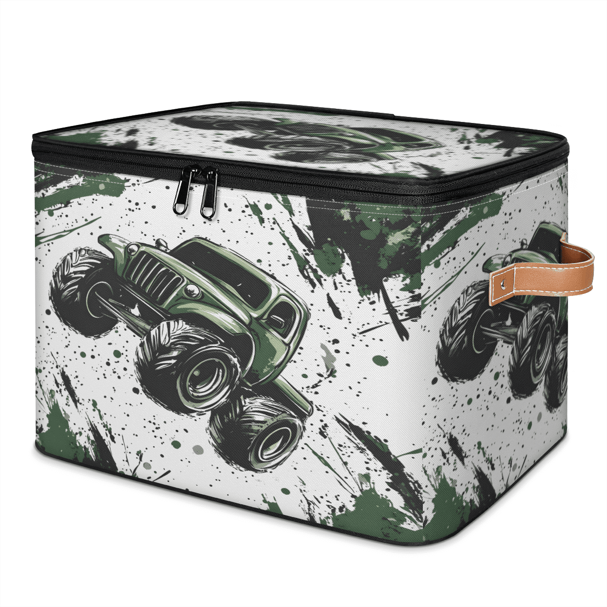 CURLYOOT Monster Truck Storage Bin with Zipper Lid, Fabric Decorative ...