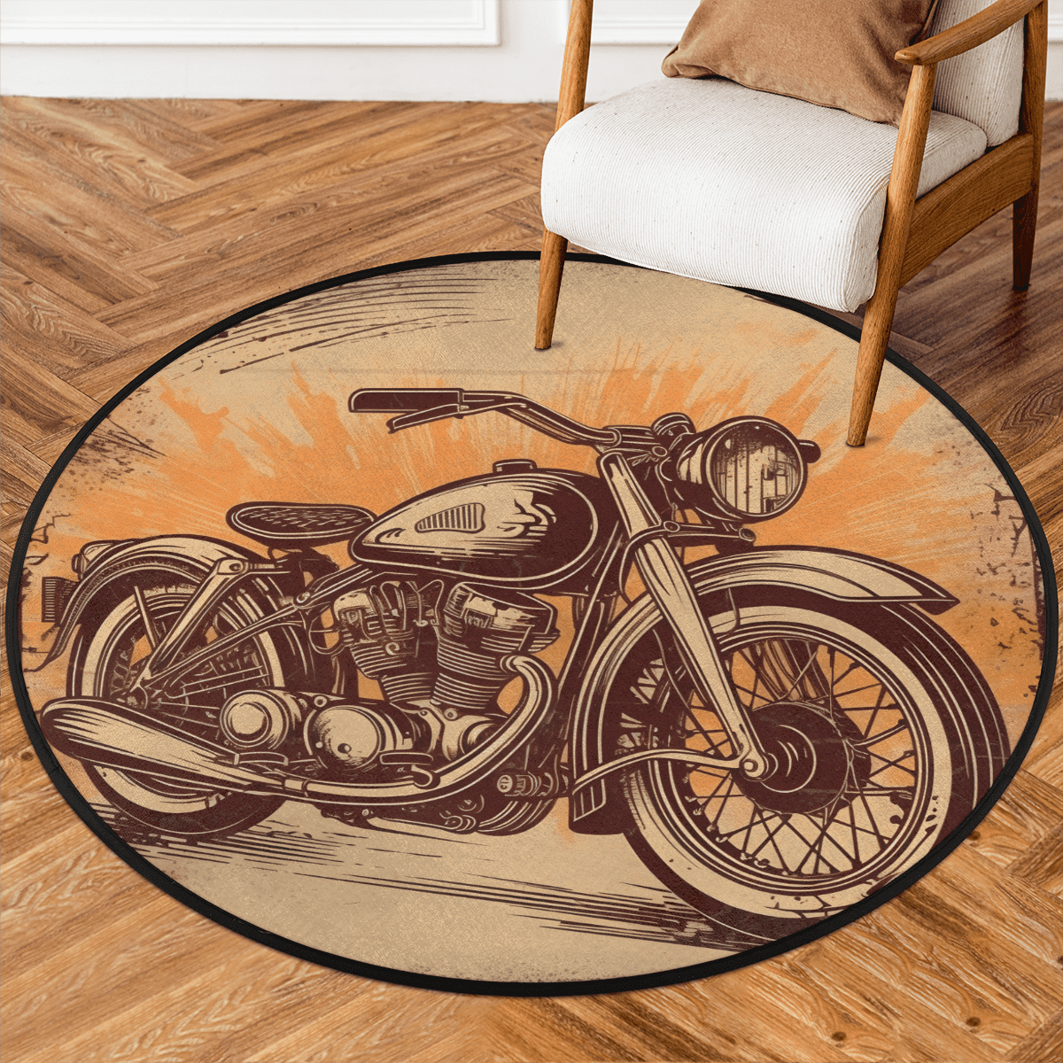 CURLYOOT Motorcycle 5.2ft Round Rug for Living Room, Large Washable ...