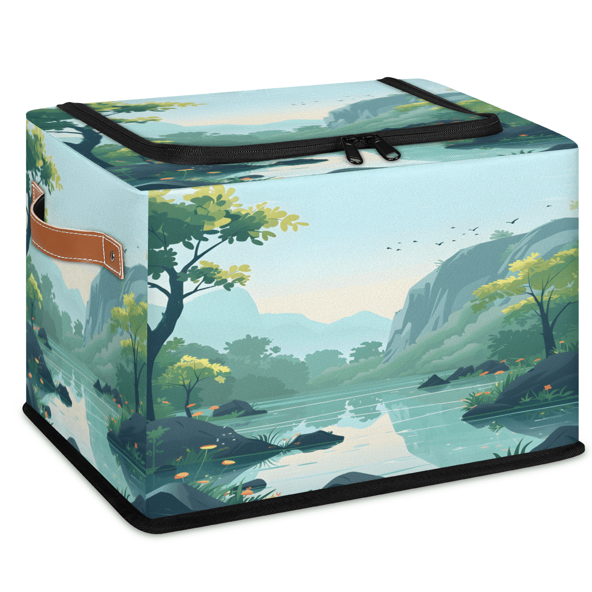 CURLYOOT Mountain and Lake Storage Bin With Zipper Lid, Foldable ...