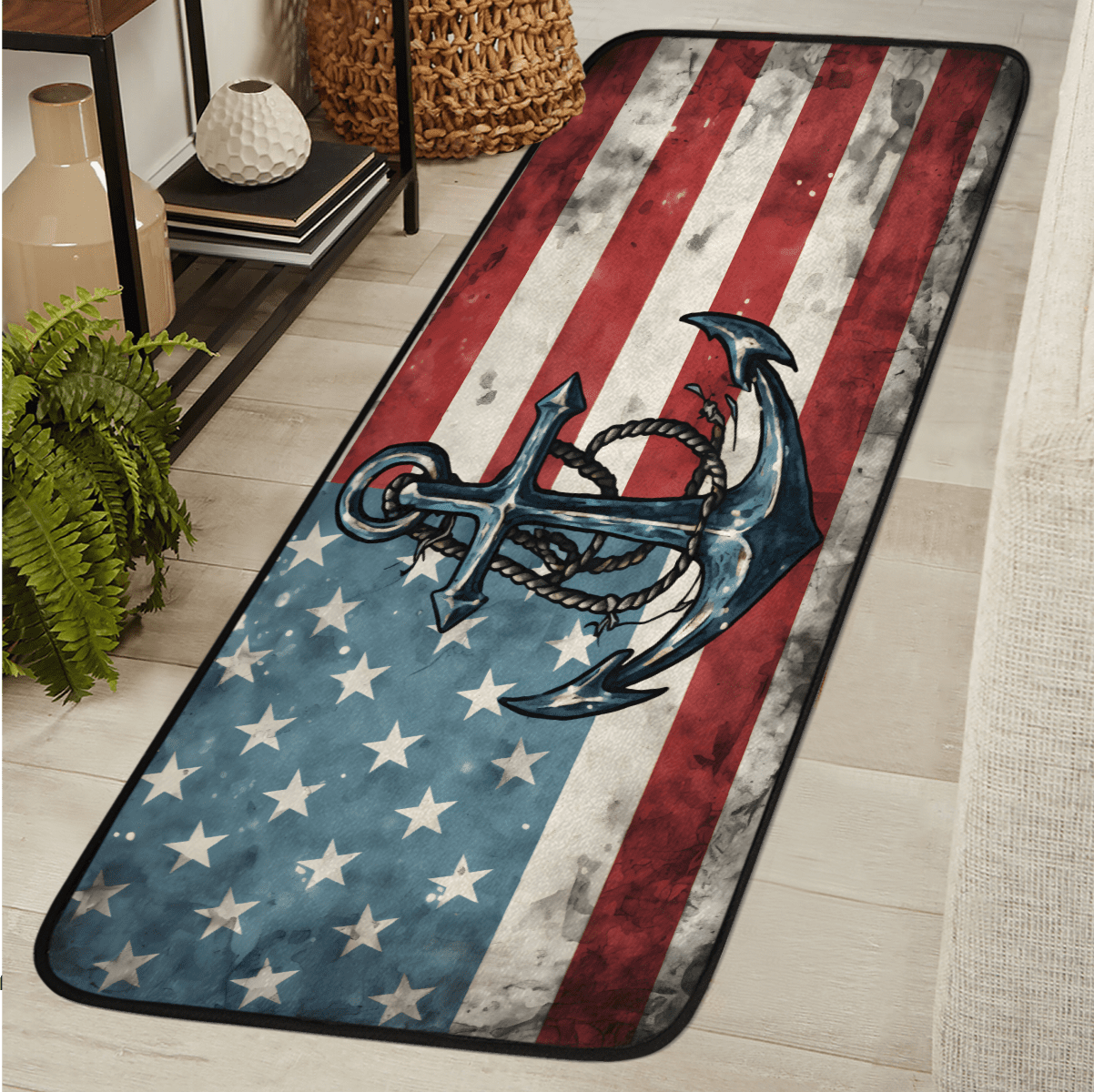 CURLYOOT Nautical Anchor Runner Rug 2'x6' Washable Kitchen Runner Rug ...