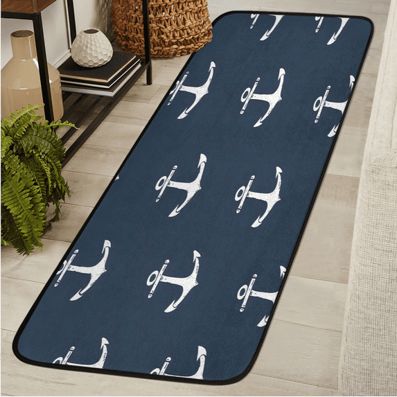CURLYOOT Nautical Anchor Runner Rug 2'x6' Washable Kitchen Runner Rug ...