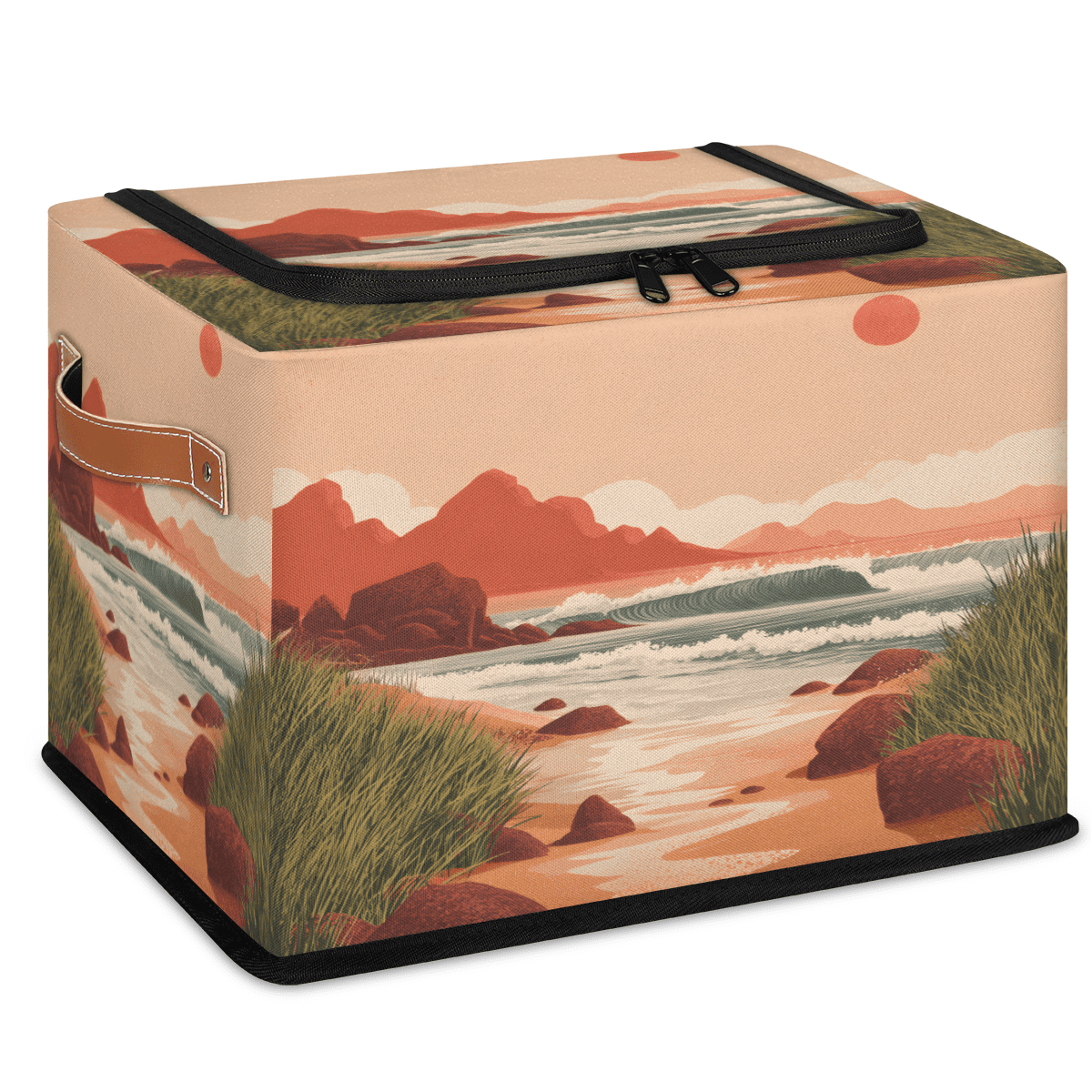 CURLYOOT Nautical Beachy Storage Bin with Zipper Lid, Foldable Clothes ...