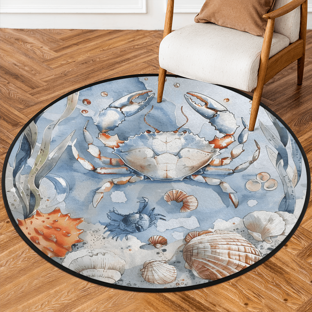 CURLYOOT Nautical Coastal 5.2ft Round Rug for Living Room, Large ...