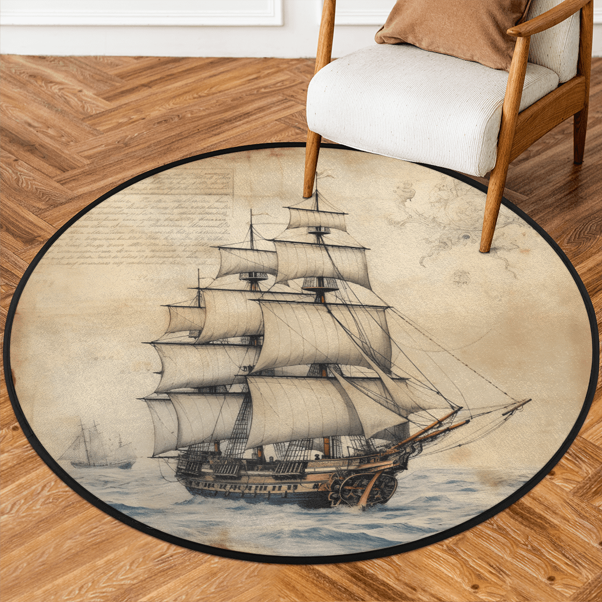 CURLYOOT Nautical Ocean Pirate Ship 5.2ft Round Rug for Living Room ...