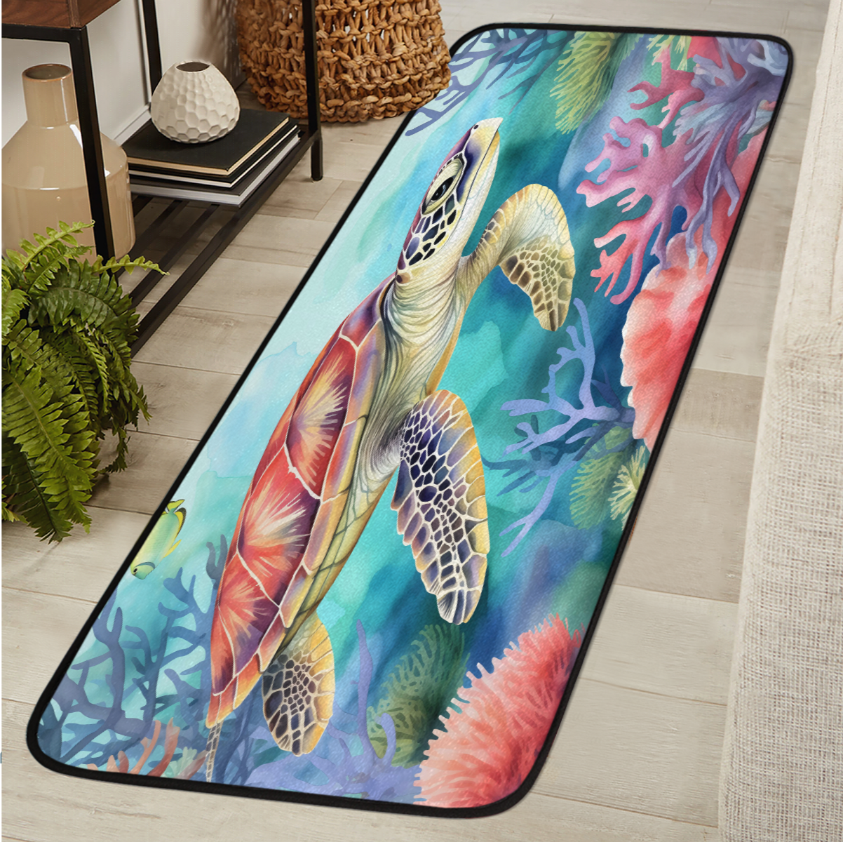 CURLYOOT Nautical Sea Turtle Runner Rug 2'x6' Washable Kitchen Runner ...