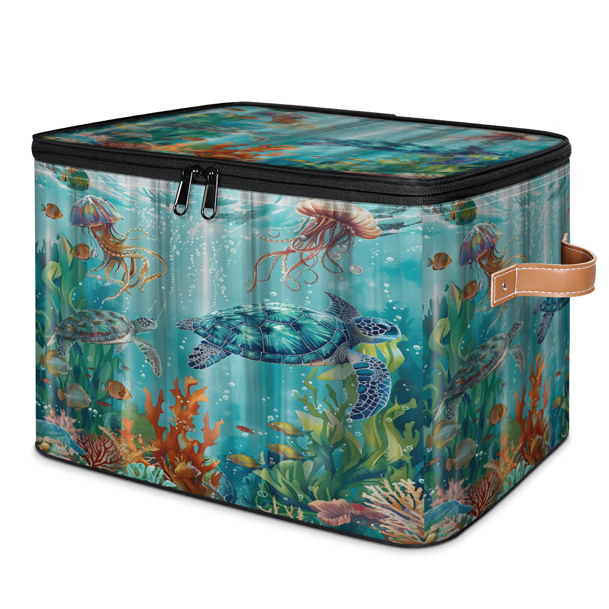 CURLYOOT Nautical Sea Turtles Storage Bins with Lid, Decorative Fabric ...