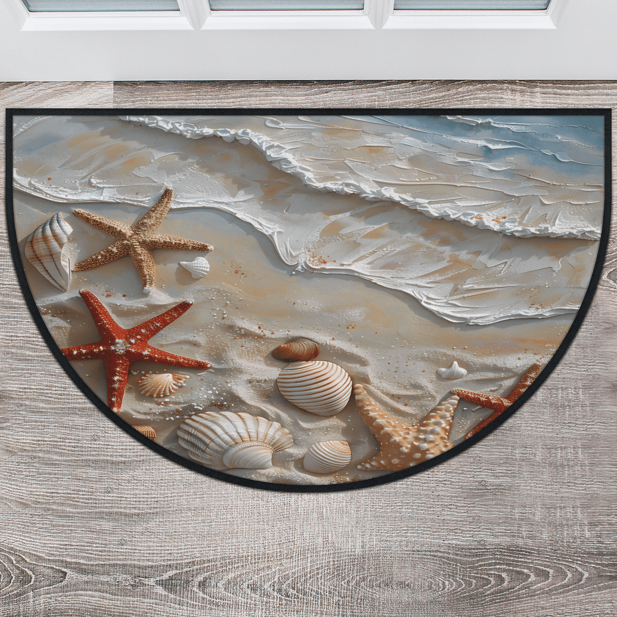 CURLYOOT Nautical Seashell Starfish Half Round Door Mat, Indoor Outdoor ...