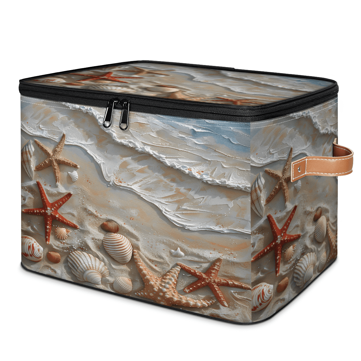 CURLYOOT Nautical Seashell Starfish Storage Bins with Zipper Lid Fabric ...