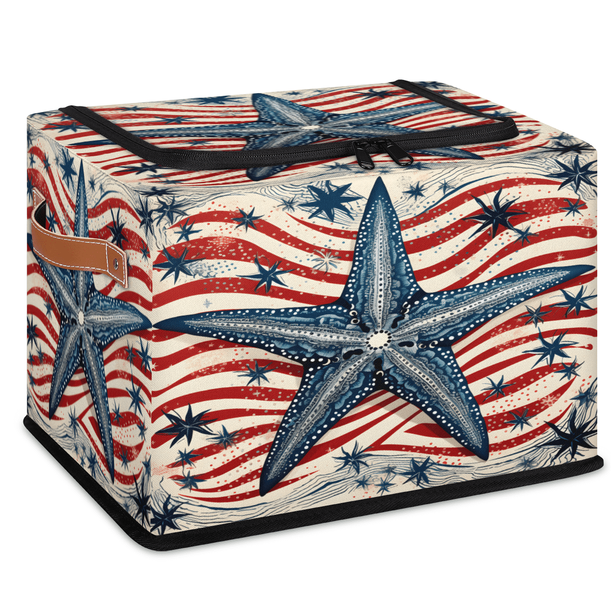 CURLYOOT Nautical Starfish Storage Bin with Zipper Lid Foldable Storage ...