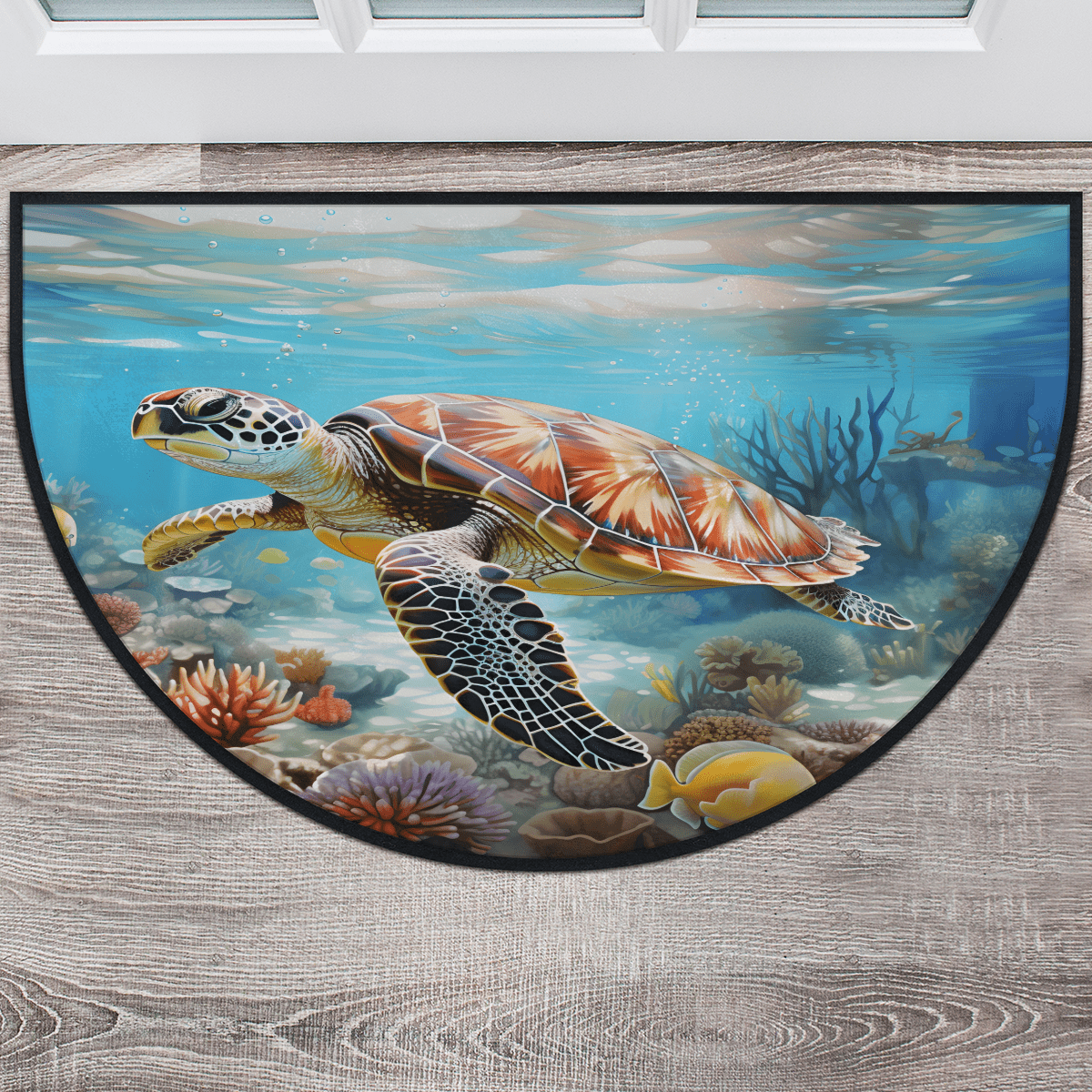 CURLYOOT Ocean Beach Turtle Half Round Door Mat 40'' x 63'', Indoor ...