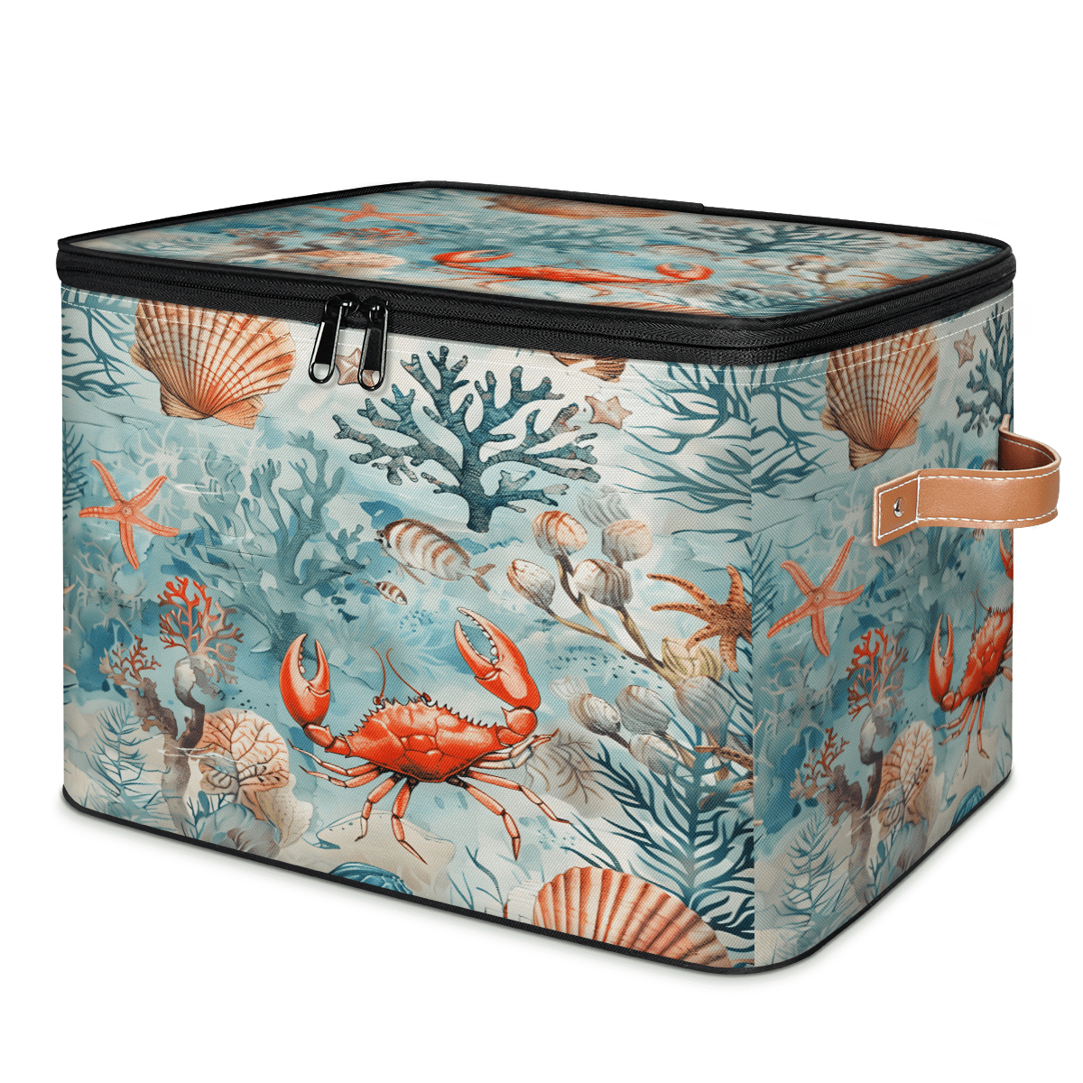 CURLYOOT Ocean Crab Fabric Storage Bins with Lids, Sea Animals Theme ...