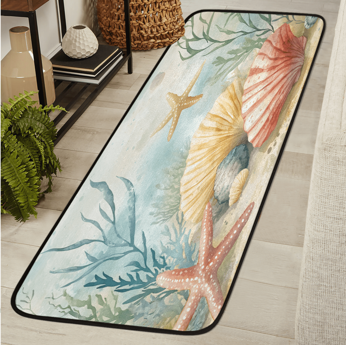 CURLYOOT Ocean Nautical Coastal Starfish Runner Rug 2'x6' Washable ...