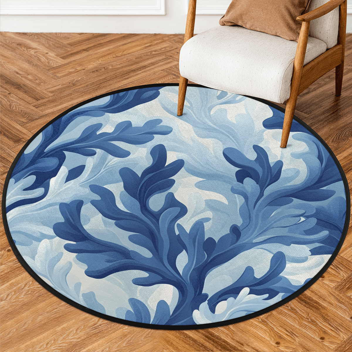 CURLYOOT Ocean Seaweed 5.2ft Round Rug for Living Room, Large Washable ...