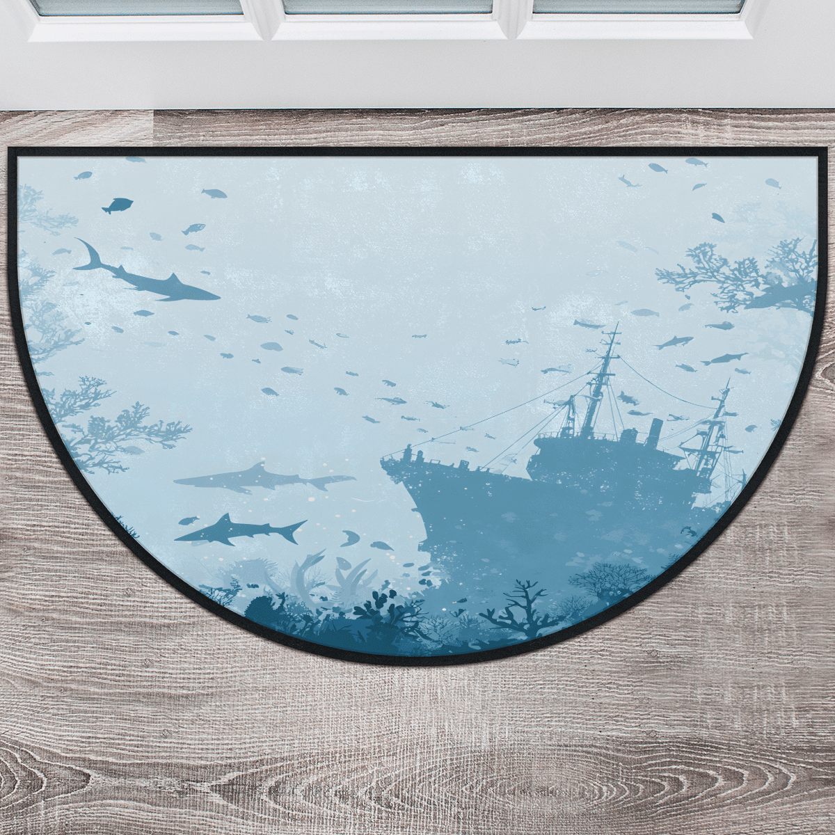 CURLYOOT Ocean Sharks Pirate Ship Half Round Door Mat 24'' x 36 ...