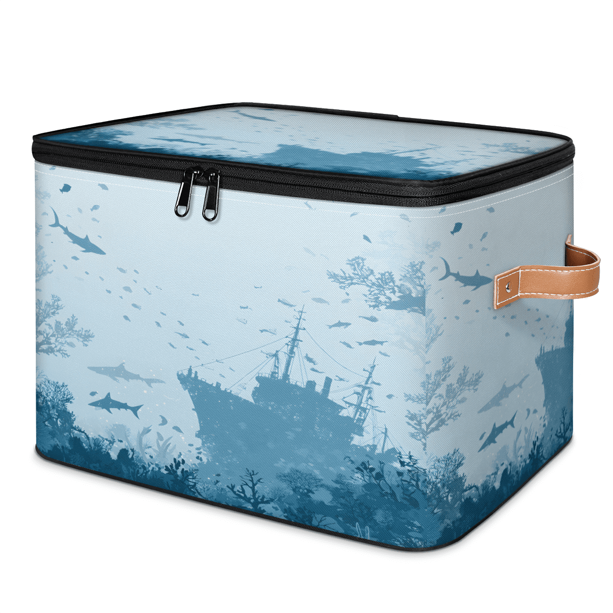 CURLYOOT Ocean Sharks Pirate Ship Storage Bins with Lid, Decorative ...