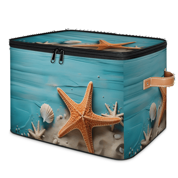 CURLYOOT Ocean Starfish Storage Bins with Zipper Lid Fabric Storage ...