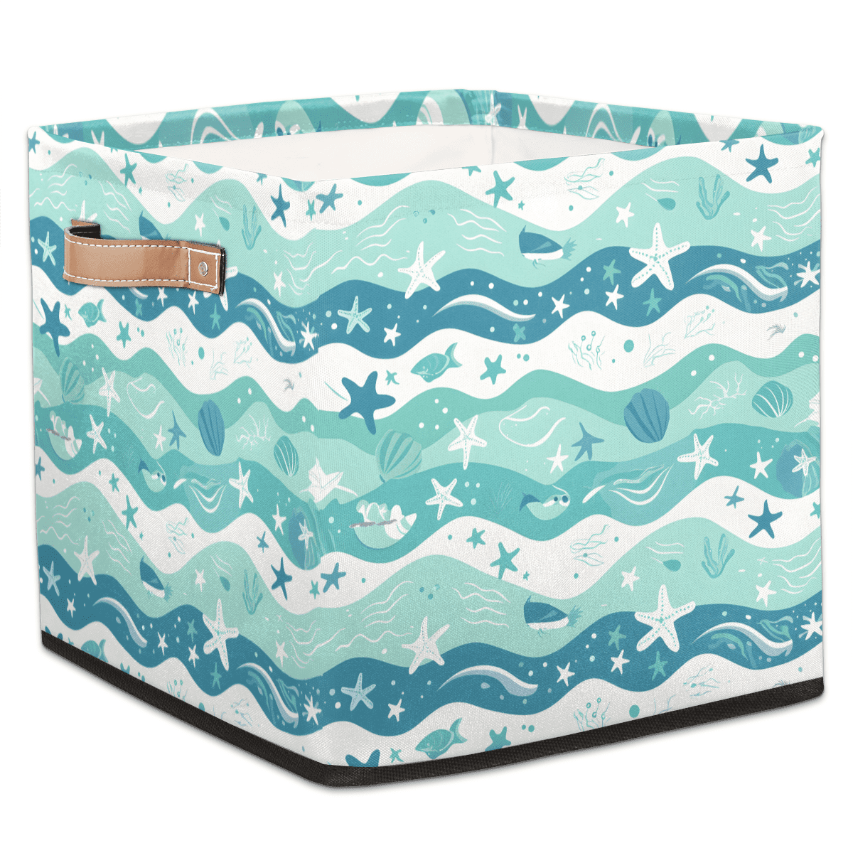 CURLYOOT Ocean Waves Starfish Shell Cube Storage Bin, 13 x 13 x 13 ...