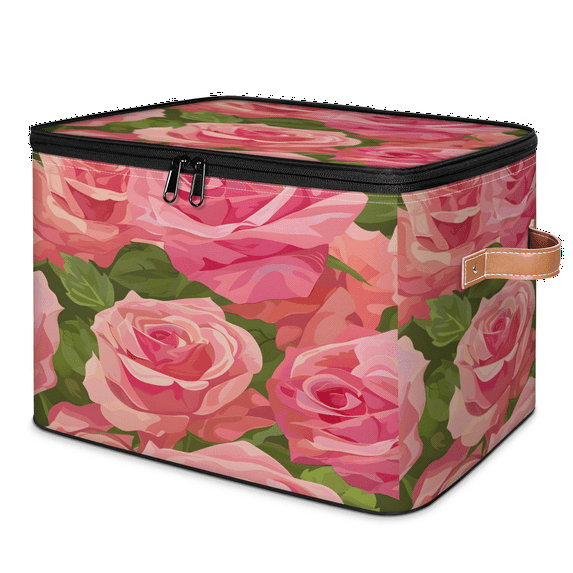 CURLYOOT Pinks Blooming Rose Storage Bins with Lid, Decorative Fabric ...