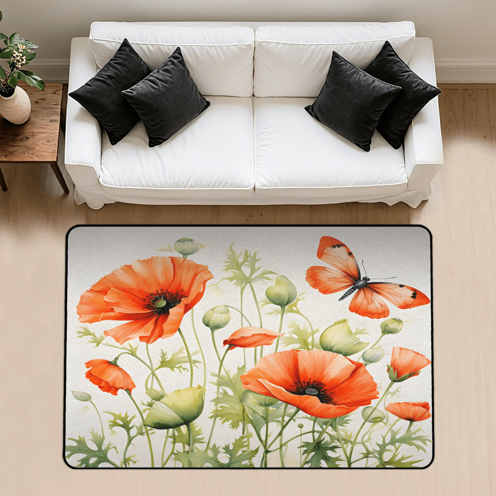 CURLYOOT Poppy Flower Area Rug 3x5 Ft Rugs for Entryway Entrance ...