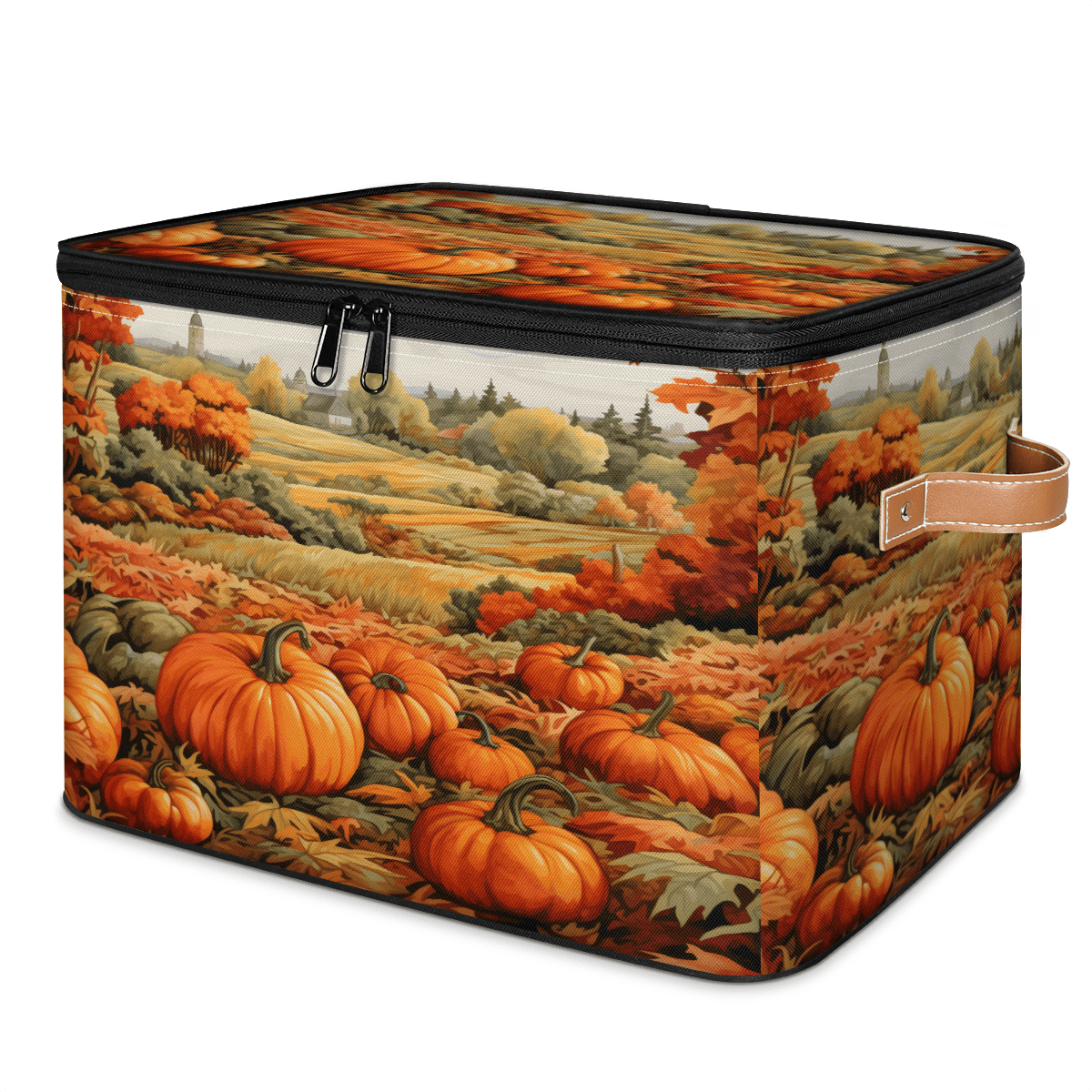 CURLYOOT Pumpkin Leaves Storage Bins with Zipper Lid Fabric Storage ...