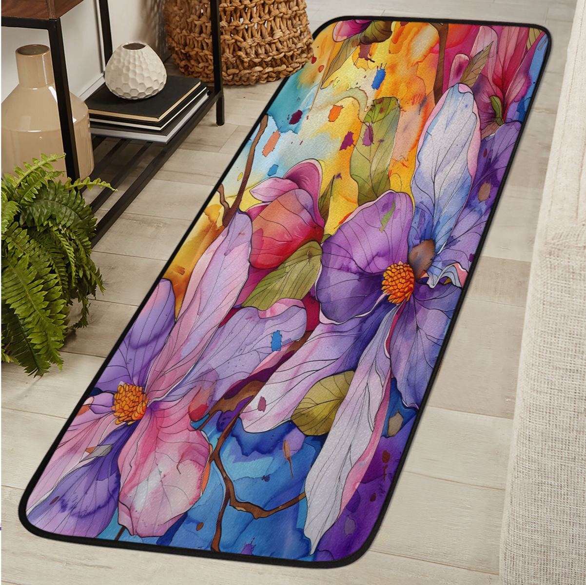 CURLYOOT Purple Flowers Elegance Runner Rug 2'x6' Washable Kitchen ...