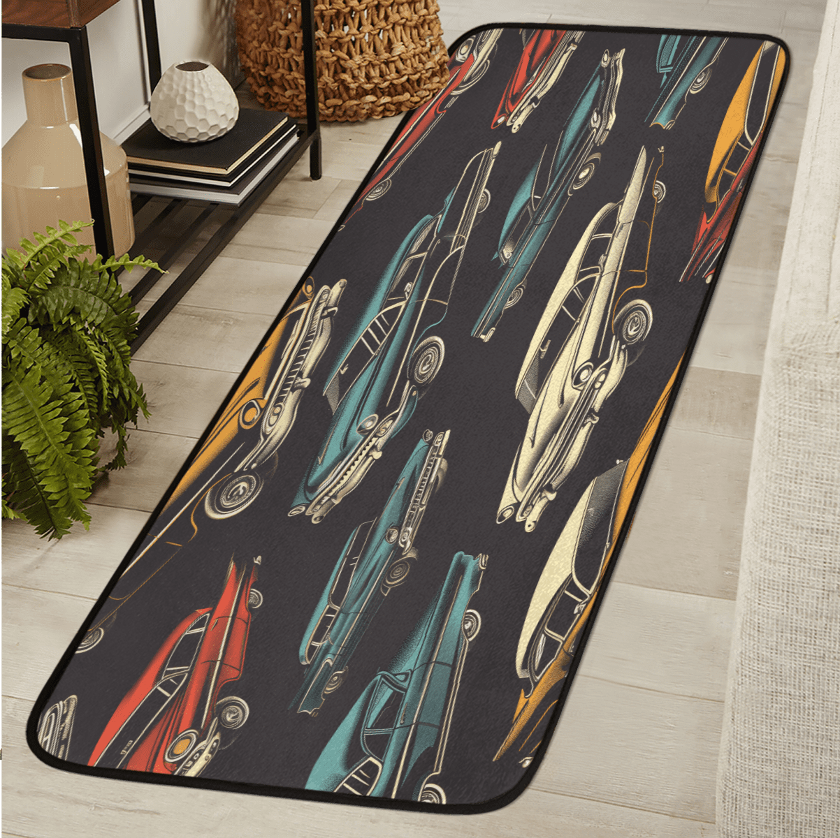 CURLYOOT Racing Car Vintage Runner Rug 2'x6' Washable Kitchen Runner ...