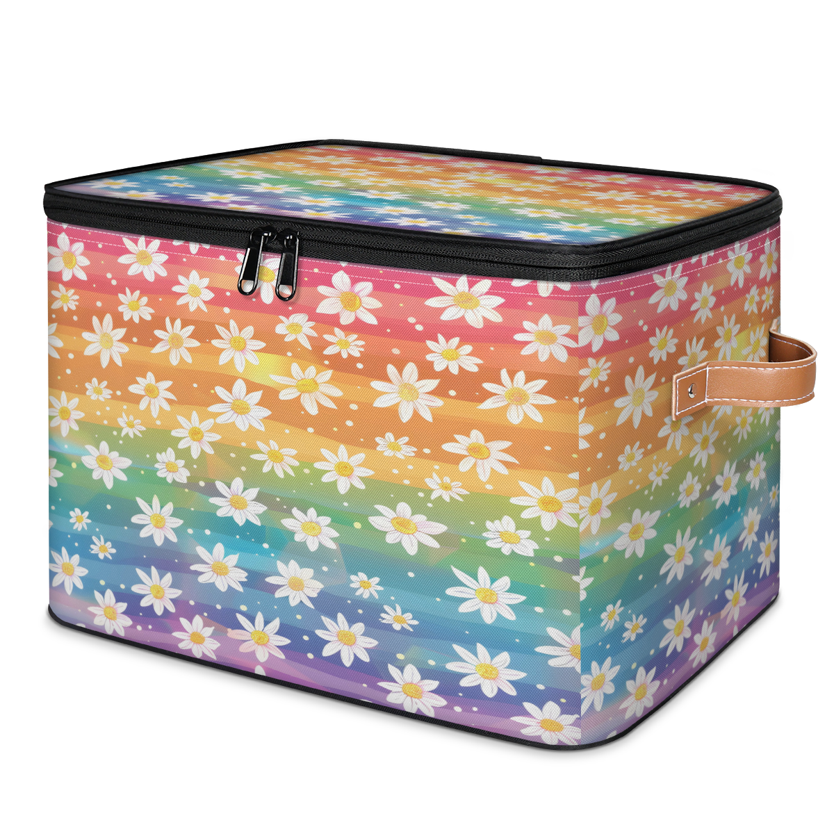 CURLYOOT Rainbow Daisy Storage Bins with Lid, Decorative Fabric Storage ...