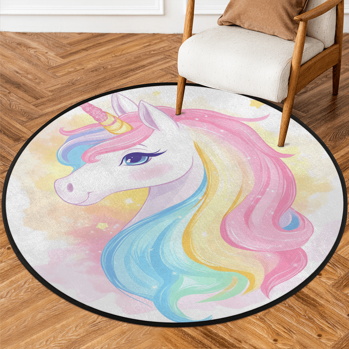 CURLYOOT Rainbow Unicorn Colorful 5.2ft Round Rug for Living Room ...
