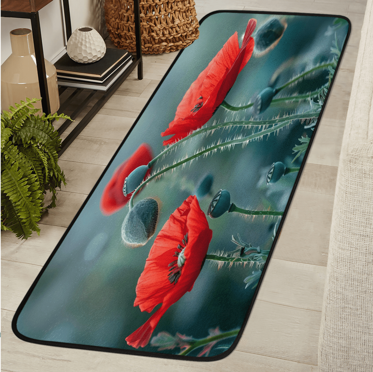 CURLYOOT Red Flower Runner Rug 2'x6' Washable Kitchen Runner Rug Indoor ...