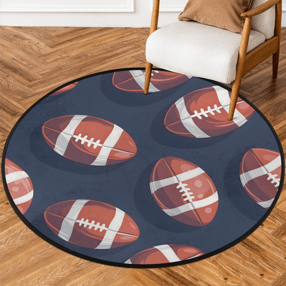 CURLYOOT Round Rug 3ft American Football Area Rug, Washable Circle Mat ...