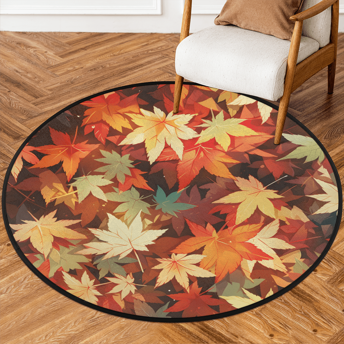 CURLYOOT Round Rug 3ft Autumn Fall Maple Leaves Area Rug, Washable ...