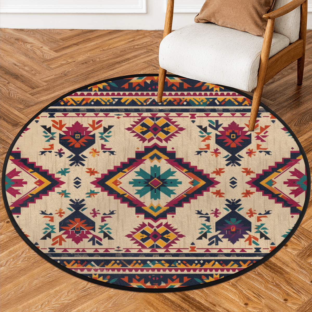 CURLYOOT Round Rug 3ft Aztec Area Rug, Washable Circle Mat Non Slip ...